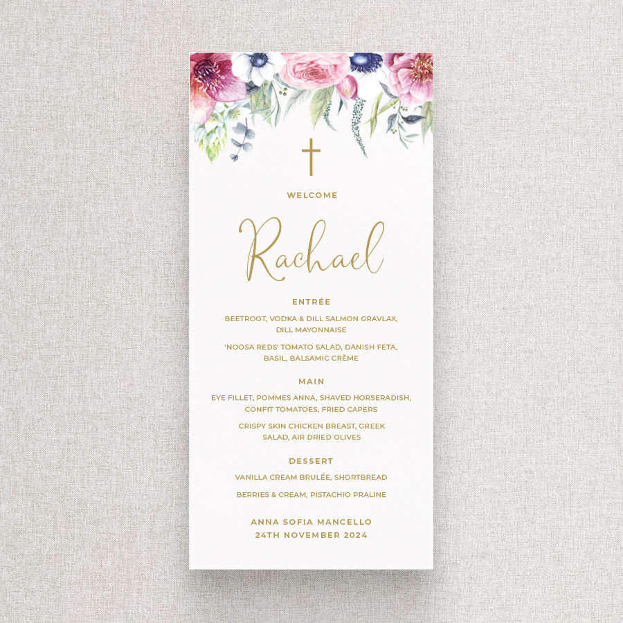 MENU CARDS ~ BAPTISM – Peach Perfect Stationery