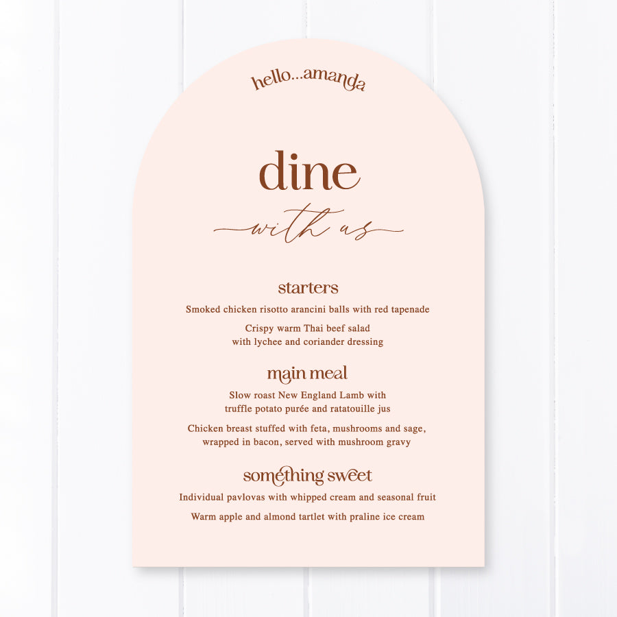 Arch Shape Wedding Menu Australia – Peach Perfect Stationery