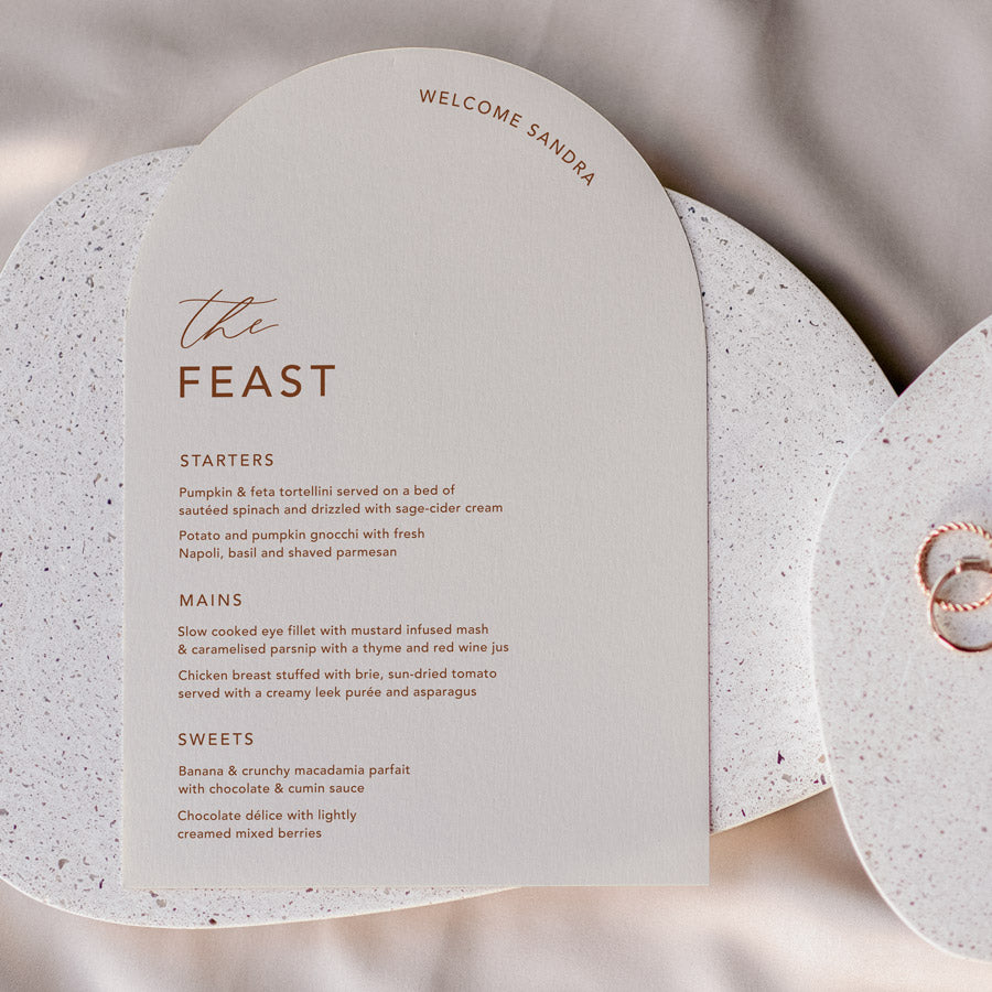 Arch Shape Wedding Menu Australia – Peach Perfect Stationery