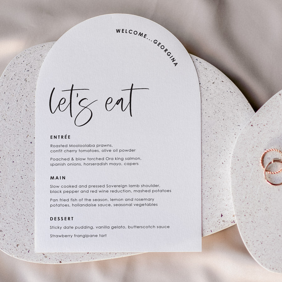 Arch Shape Wedding Menu Australia – Peach Perfect Stationery