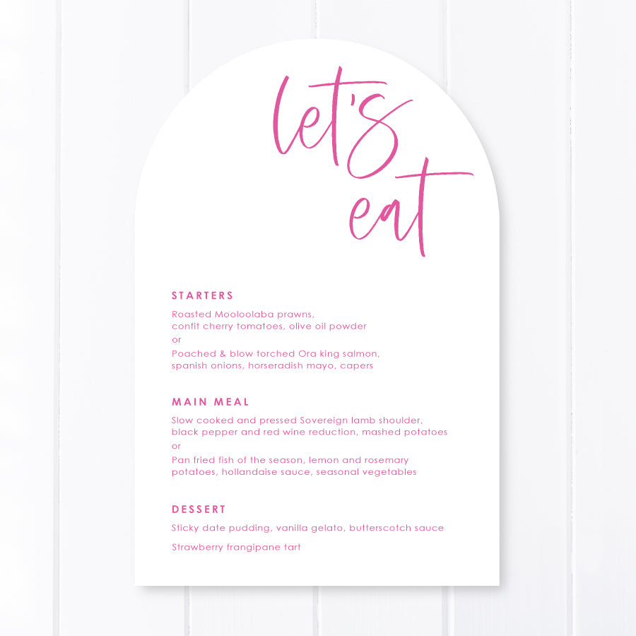 Arch Shape Wedding Menu Australia – Peach Perfect Stationery