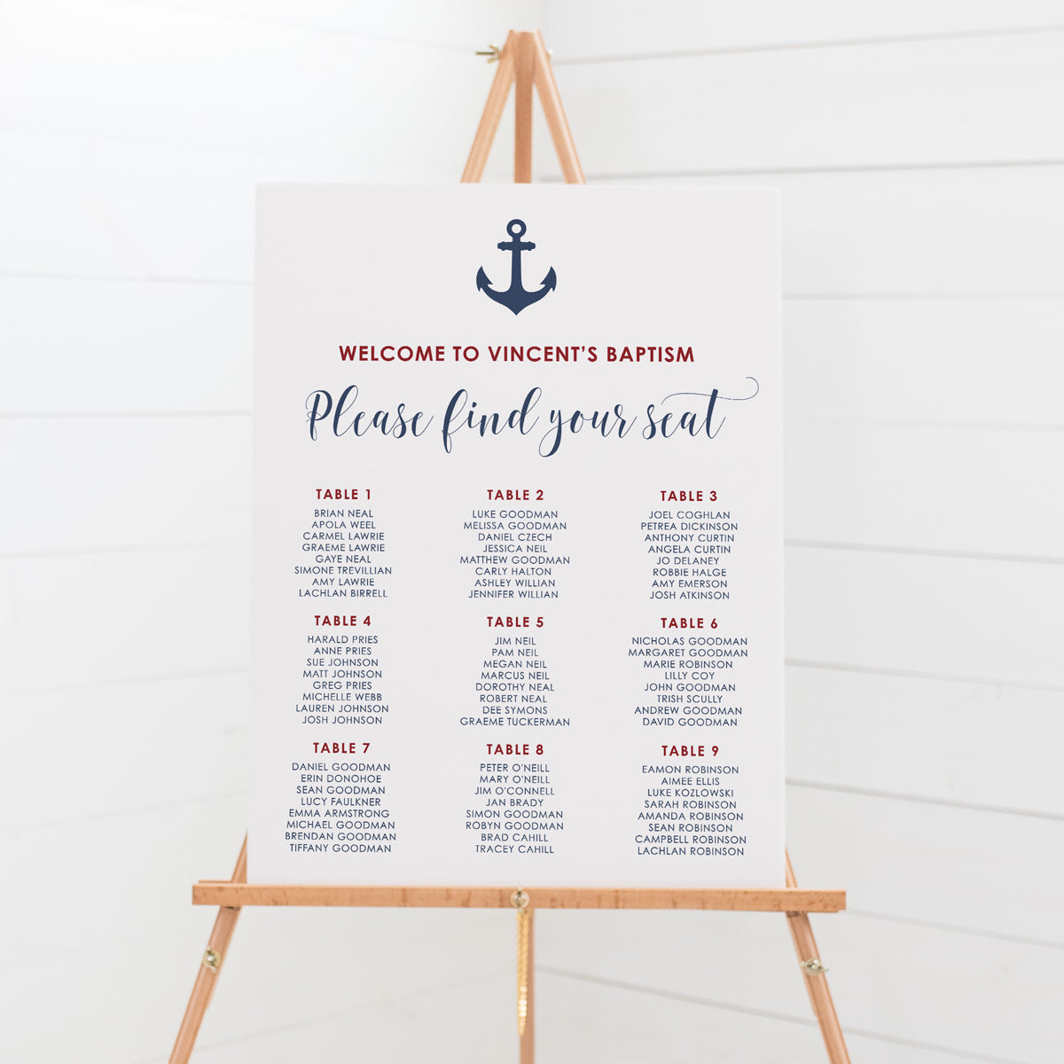 Anchor Baptism Christening Seating Chart – Peach Perfect Stationery