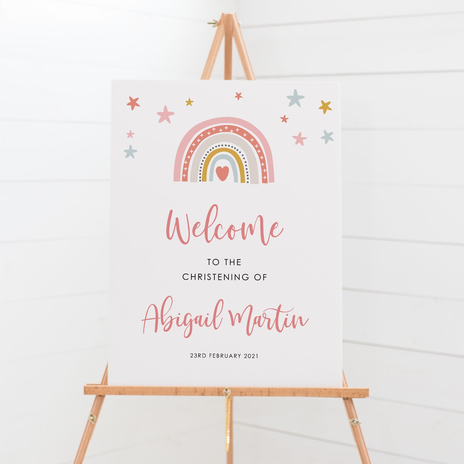 Boho Rainbow Baptism Welcome Sign – Peach Perfect Stationery
