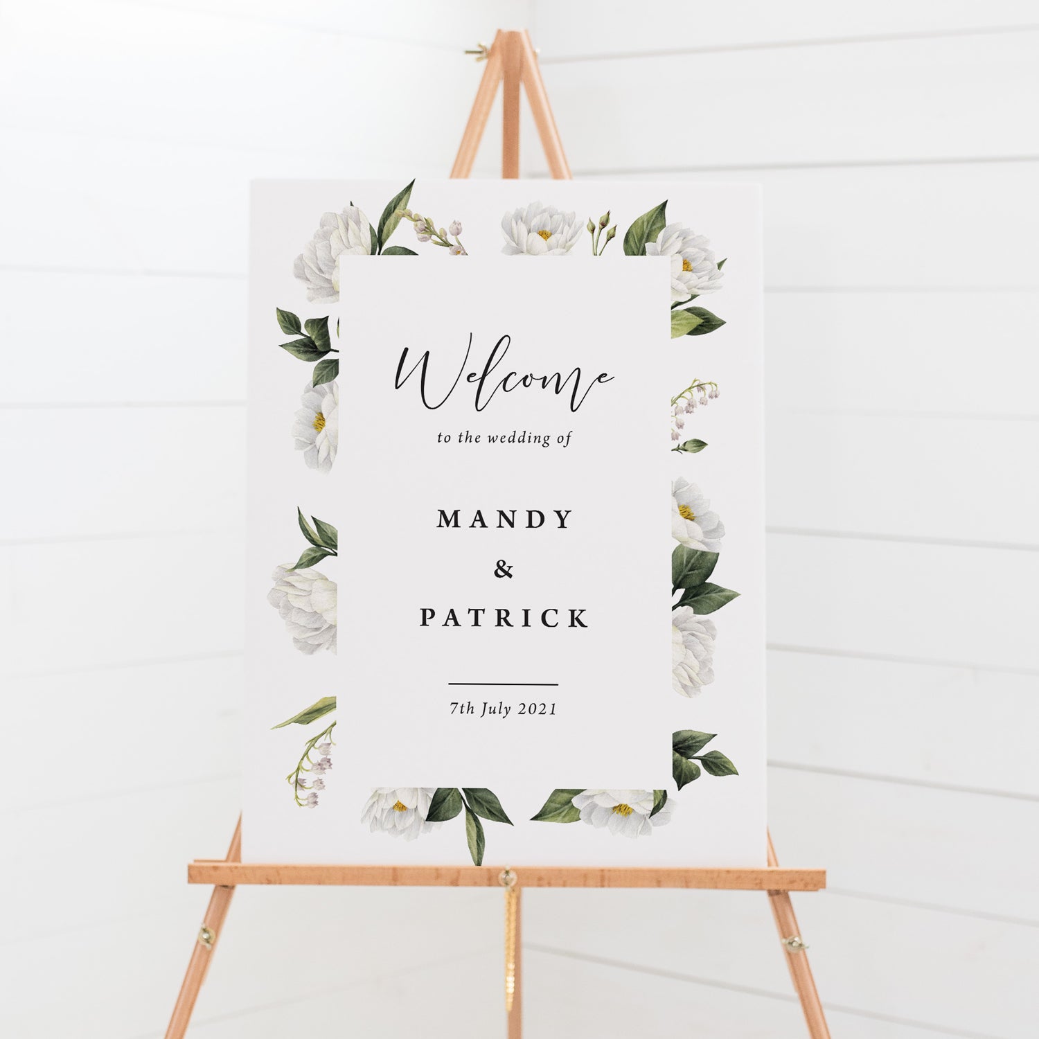 White Floral Wedding Welcome Sign - Mandy – Peach Perfect Stationery