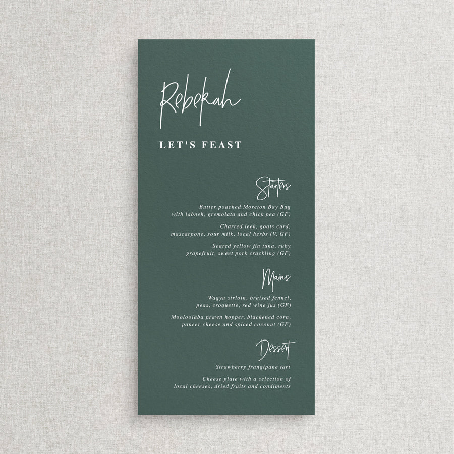 Rustic Leafy Wedding Menu, Amy – Peach Perfect Stationery